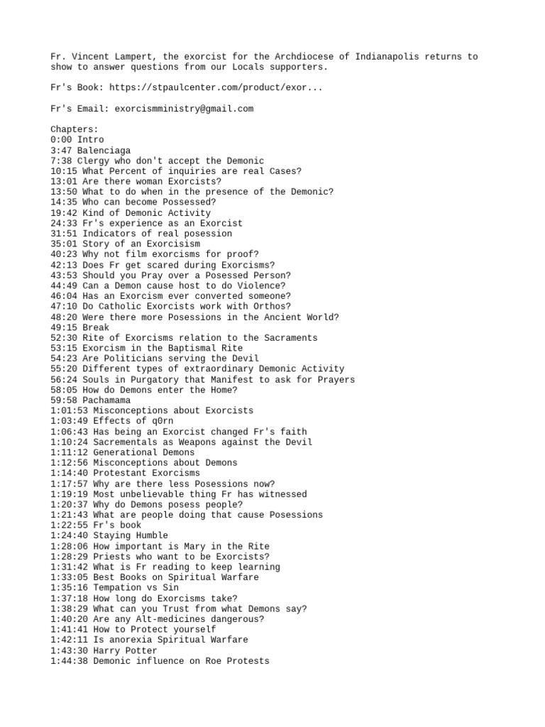 An Exorcist Reveals The Truth About Demons W Fr. Vincent Lampert | PDF ...