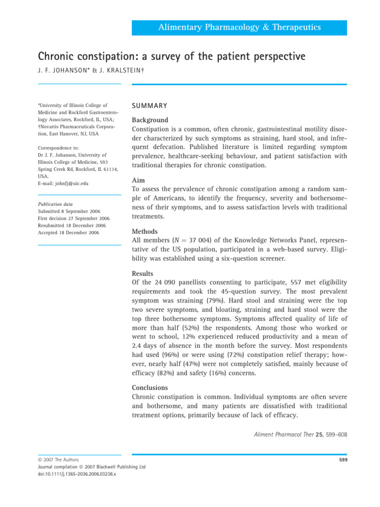 Chronic Constipation a Survey of the Patient Perspective | PDF ...