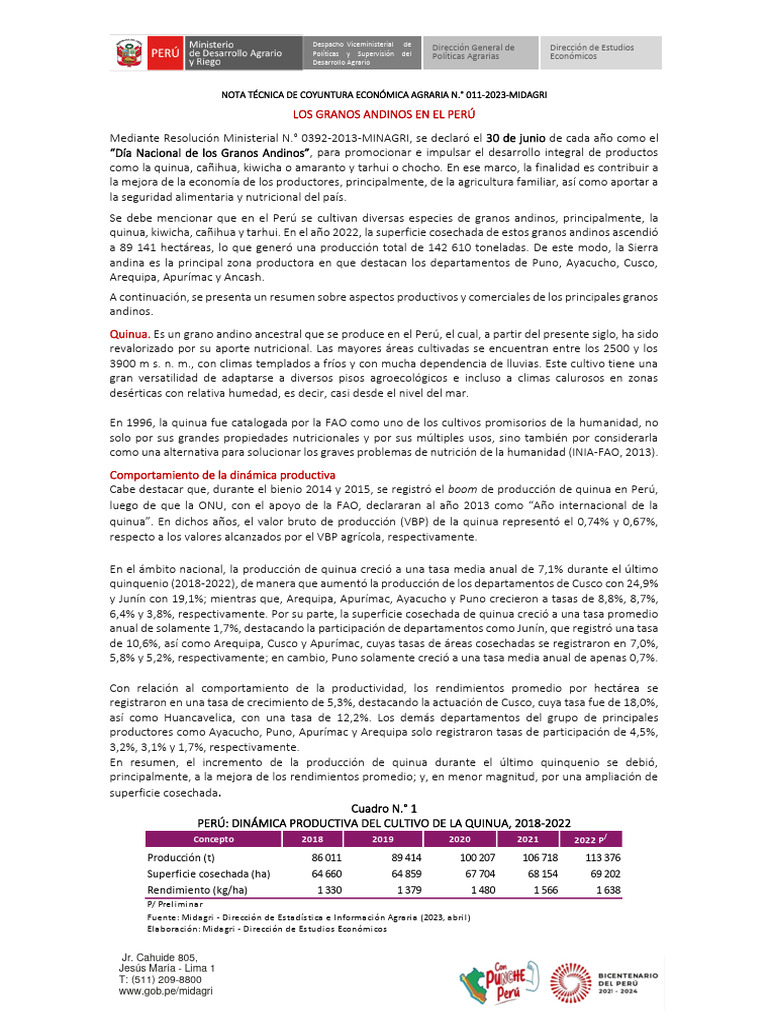 N.°011 - Los Granos Andinos en El Perú | PDF | Quinua | Perú