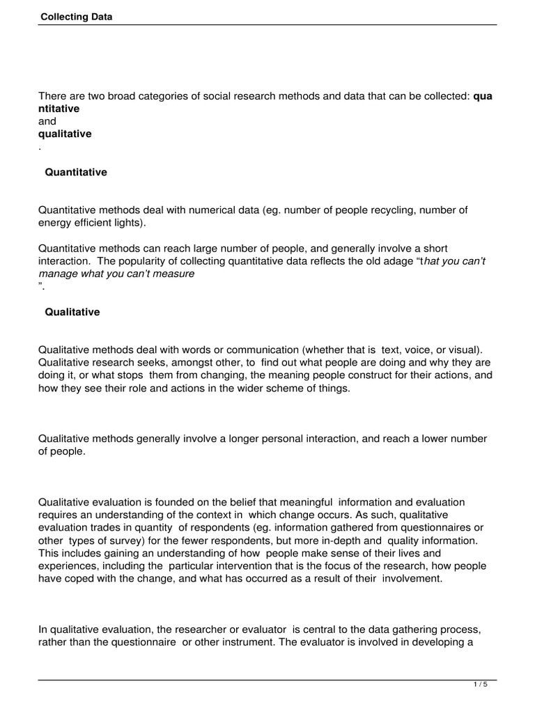 Collecting Data | PDF | Qualitative Research | Quantitative Research