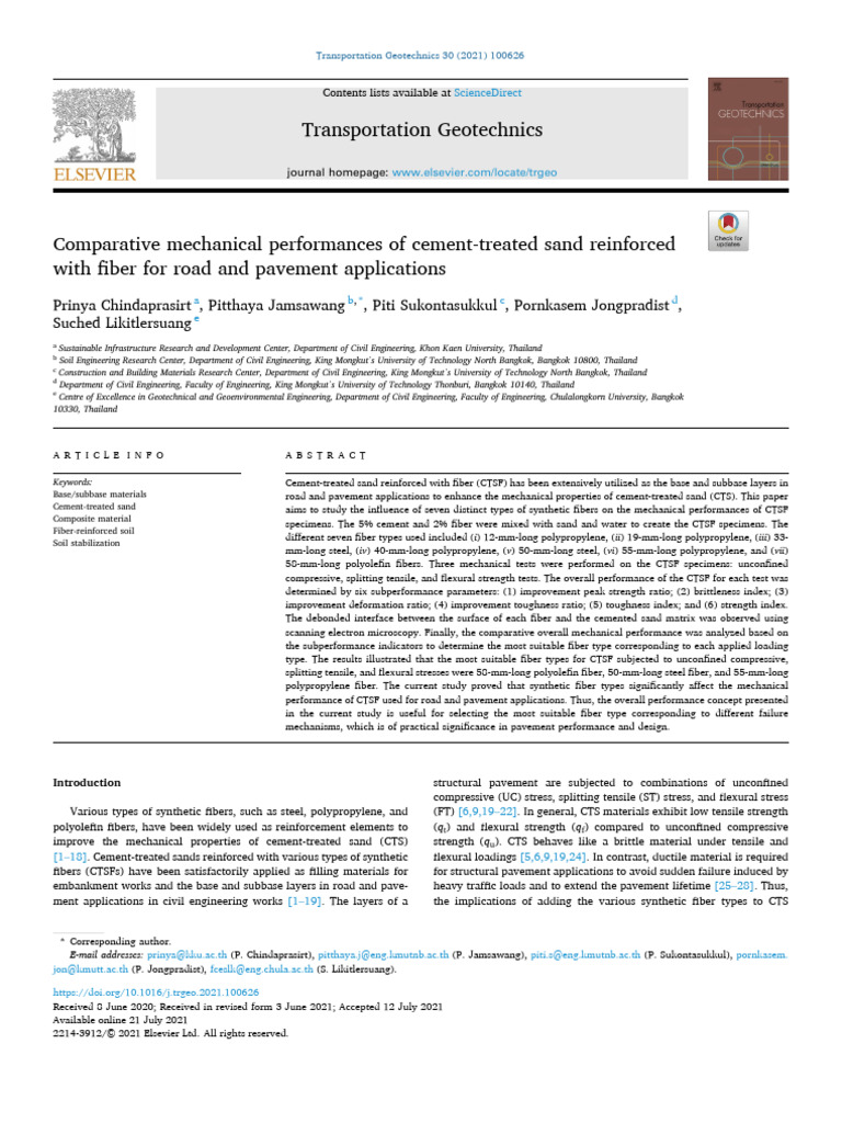 Comparative Mechanical Performances of Cement-Treated Sand Reinforced ...