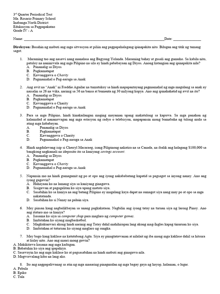 3rd Quarter Periodical Test | PDF