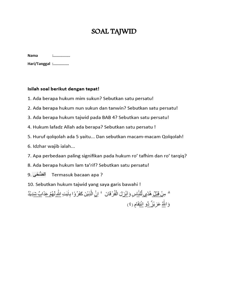SOAL TAJWID Rev | PDF | Agama & Spiritualitas