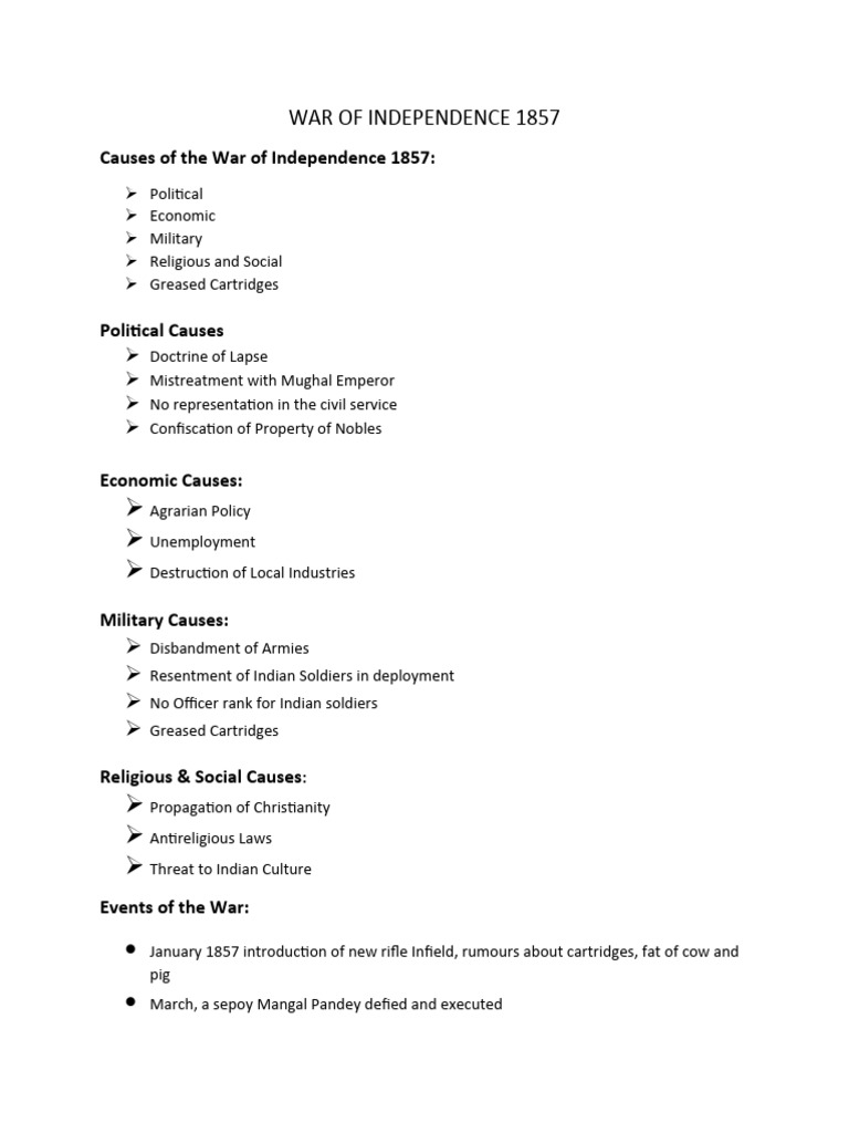 Causes of the 1857 War of Independence | PDF | Indian Rebellion Of 1857 ...