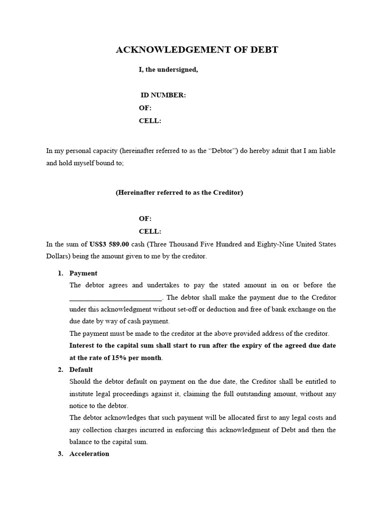 Acknowlwdge of Debt | Download Free PDF | Debtor | Debt