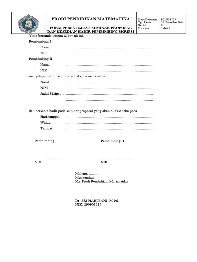 Form Persetujuan Sempro 1 | PDF