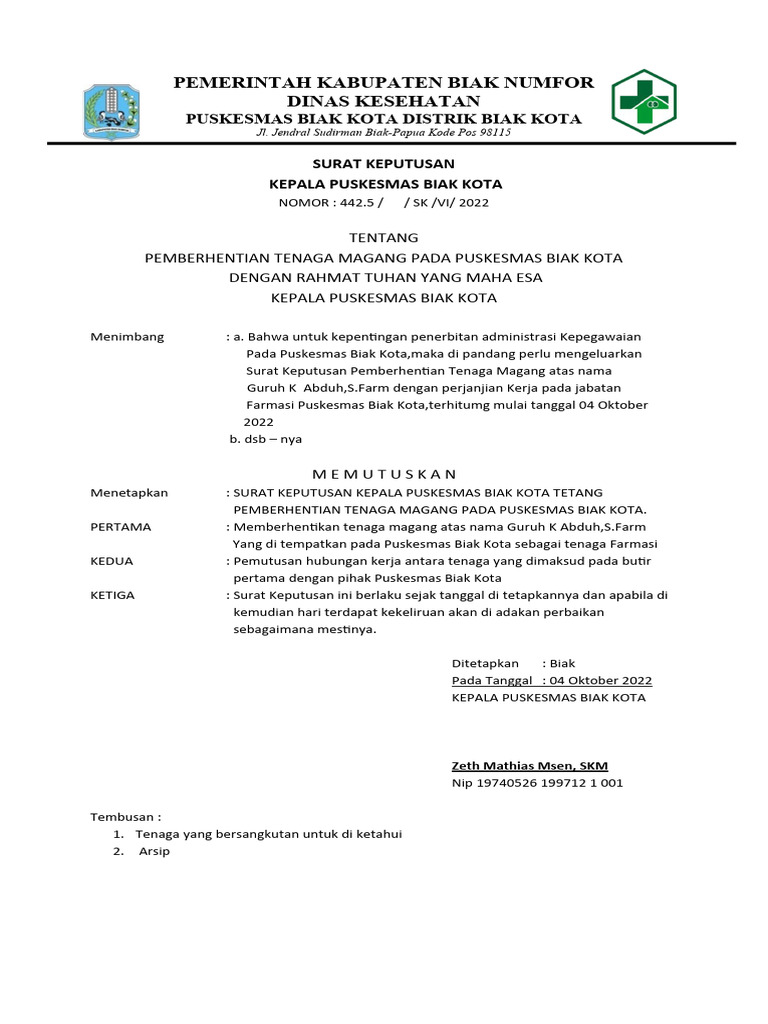 SURAT KEPUTUSAN KEPALA PUSKESMAS | PDF SURAT KEPUTUSAN KEPALA PUSKESMAS | PDF