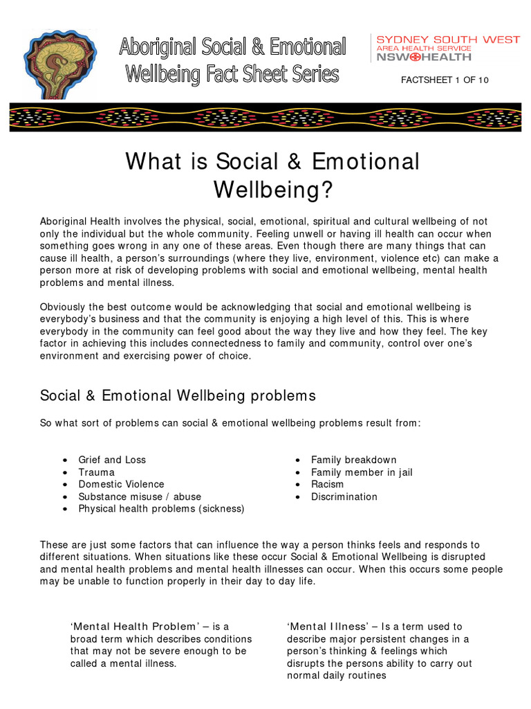 Factsheet 1 Social & Emotional Wellbeing BB | PDF | Mental Disorder ...