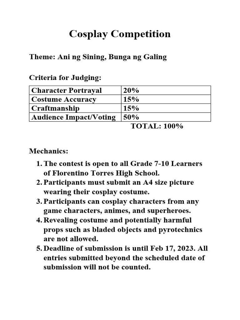 Cosplay Competition Mechanics and Criteria | PDF