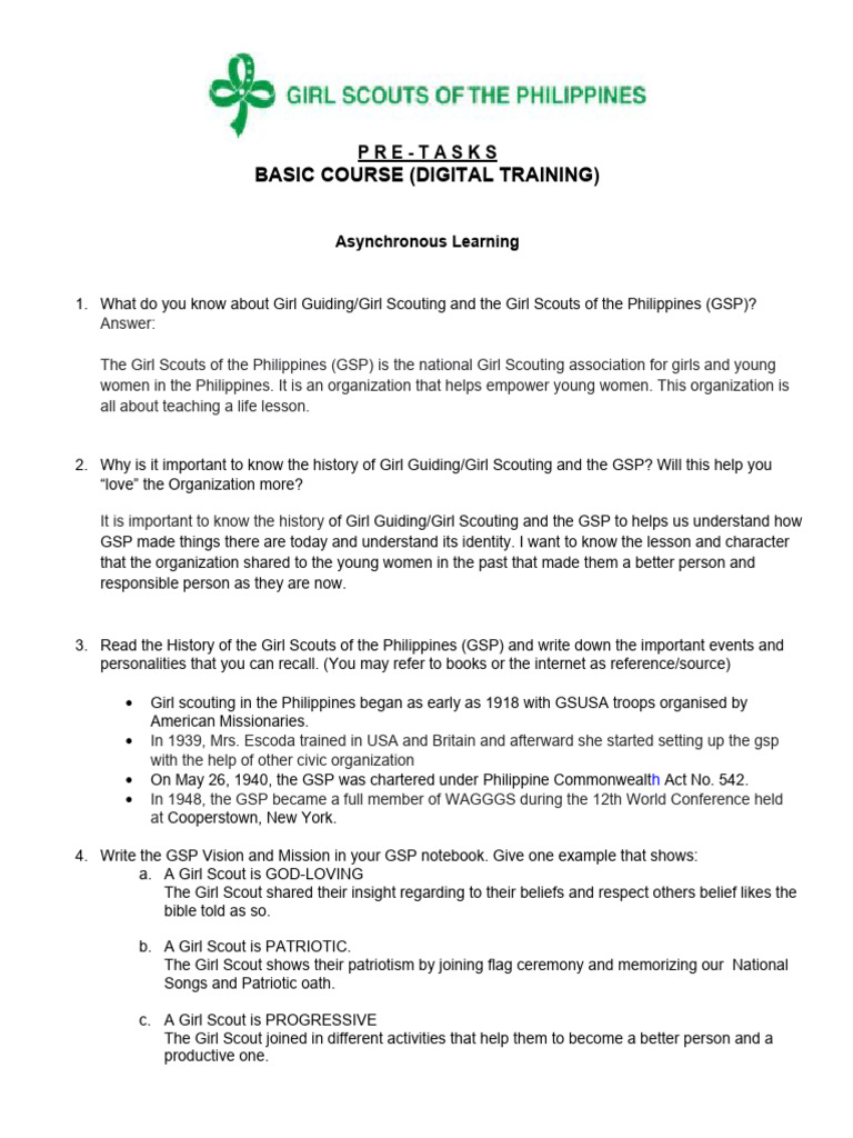 PRE TASKS Basic Course Digital Training National Level Sample | PDF | Scouting