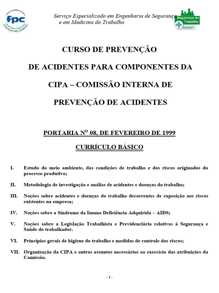 Apostila Do Curso de Cipa | PDF