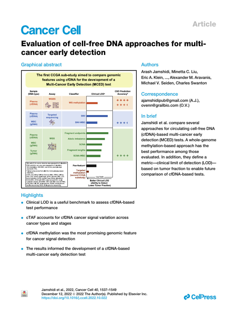 Grail test cancer cell paper | PDF | Cancer | Causes Of Death