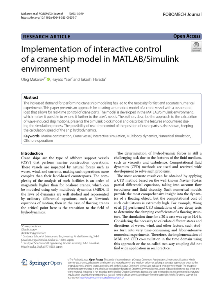 Implementation of Interactive Control of A Crane Ship Model in MATLAB ...