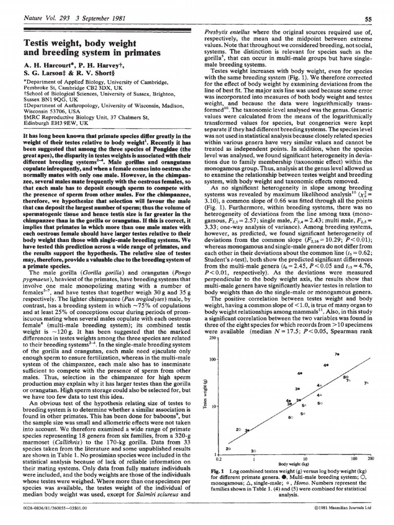 Testis Weight, Body Weight and Breeding System in Primates | PDF