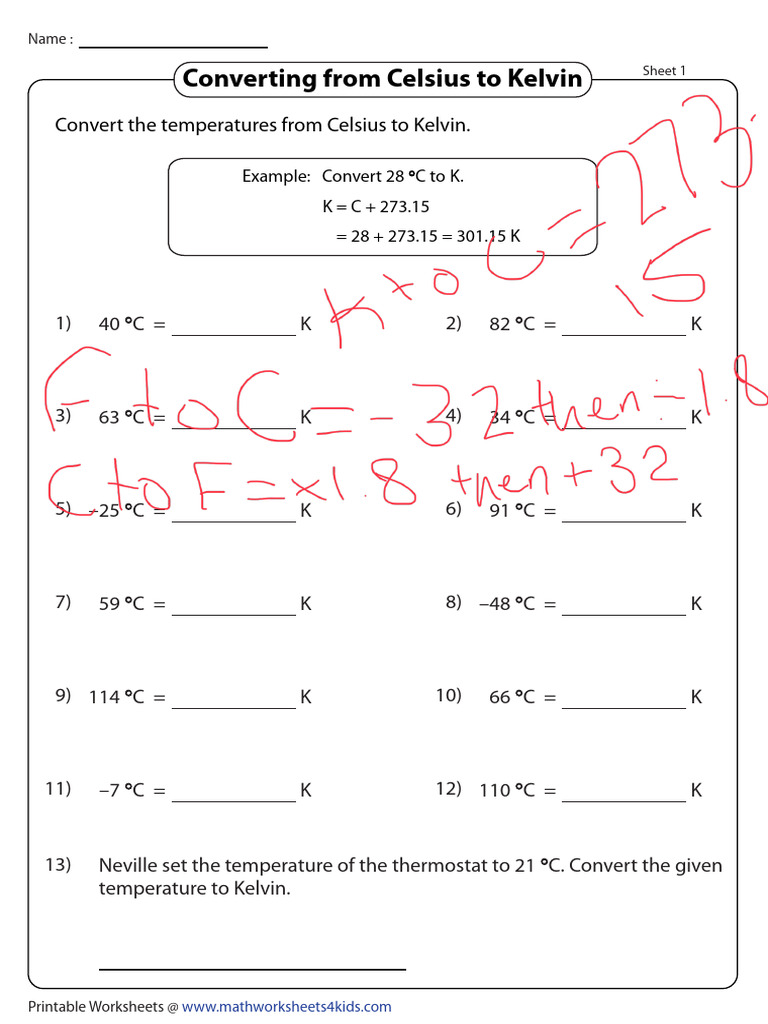 Converting Celsius-kelvin Worksheet | PDF