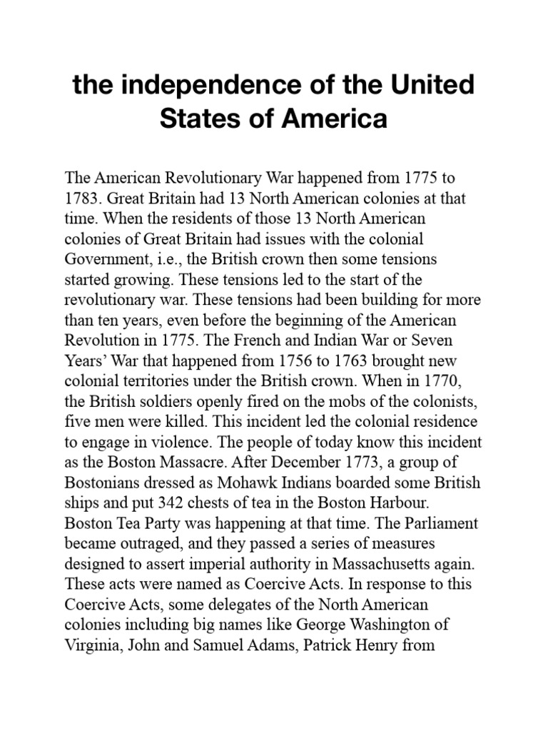 The Independence of The United States of America | PDF