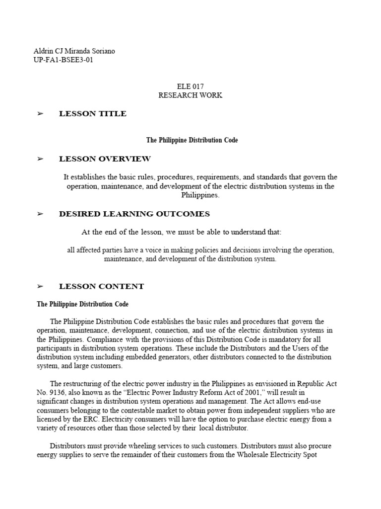 The Philippine Distribution Code | PDF | Electrical Grid | Supply Chain