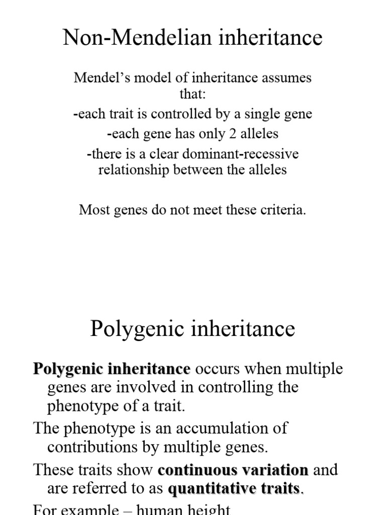 Non-Mendelian Inheritance Explained | PDF | Allele | Phenotypic Trait