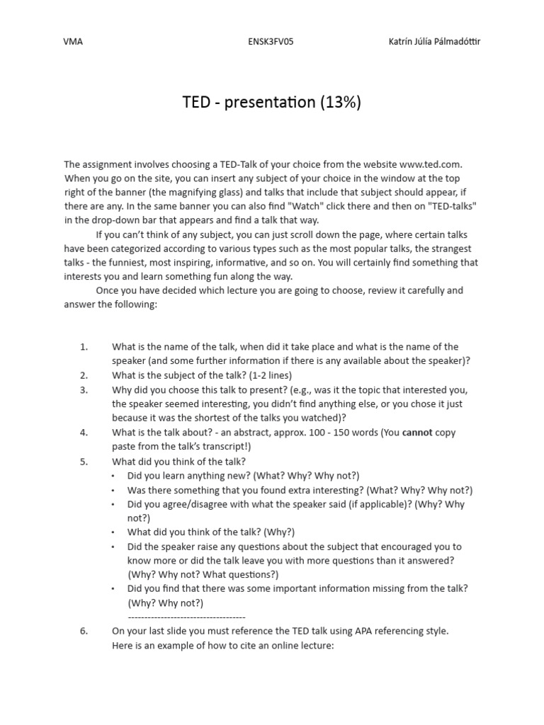 TED - Outline For Assignment | PDF