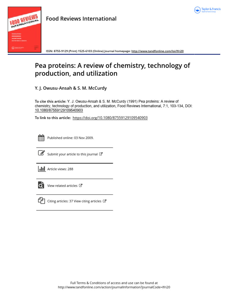 Pea Proteins A Review of Chemistry Technology of Production and ...