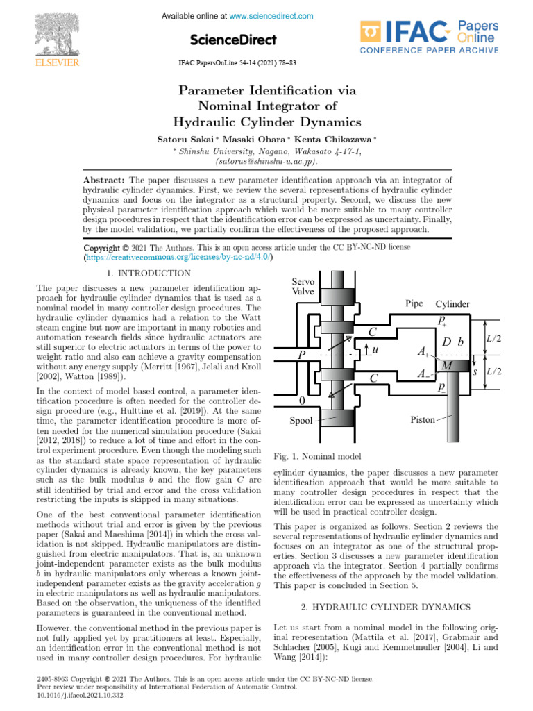 Parameter Identification Via Nomial Integrator of Hydraulic Cylinder Dynamics | PDF | Actuator ...
