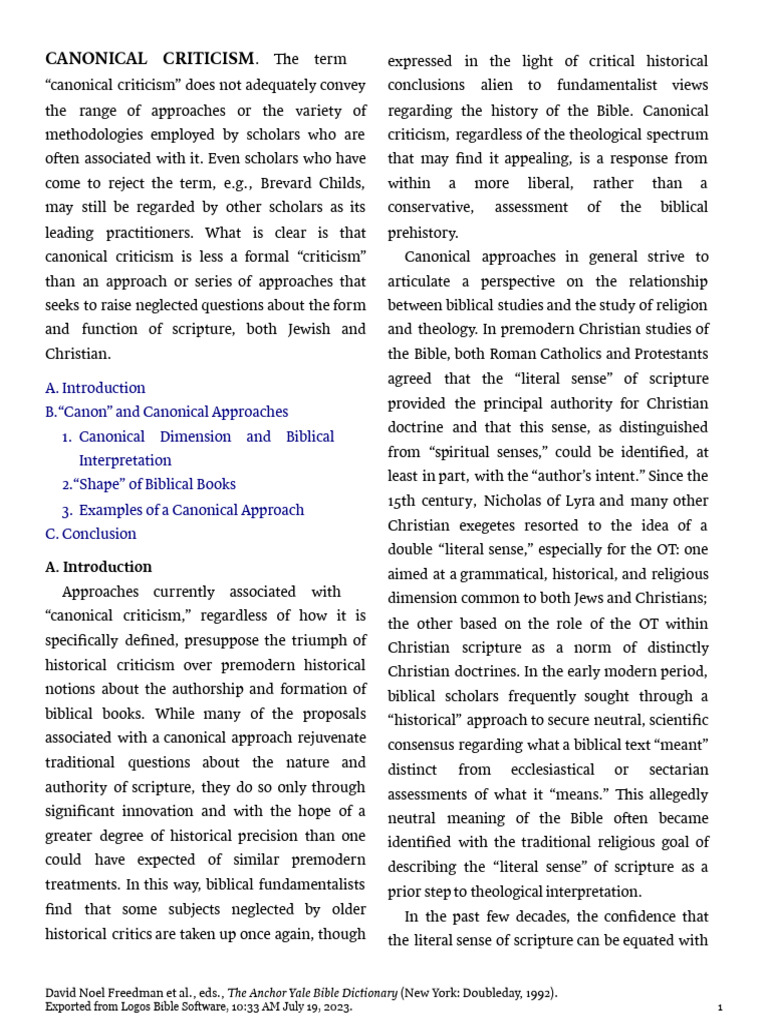 Understanding Canonical Criticism | PDF | Bible | Biblical Canon