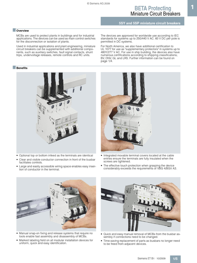 BETA Protecting: Miniature Circuit Breakers | PDF | Building Engineering | Power (Physics)