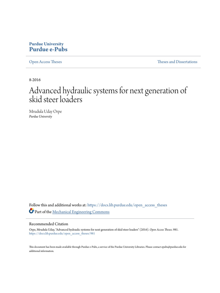 Advanced Hydraulic Systems For Next Generation of Skid Steer Load | PDF ...