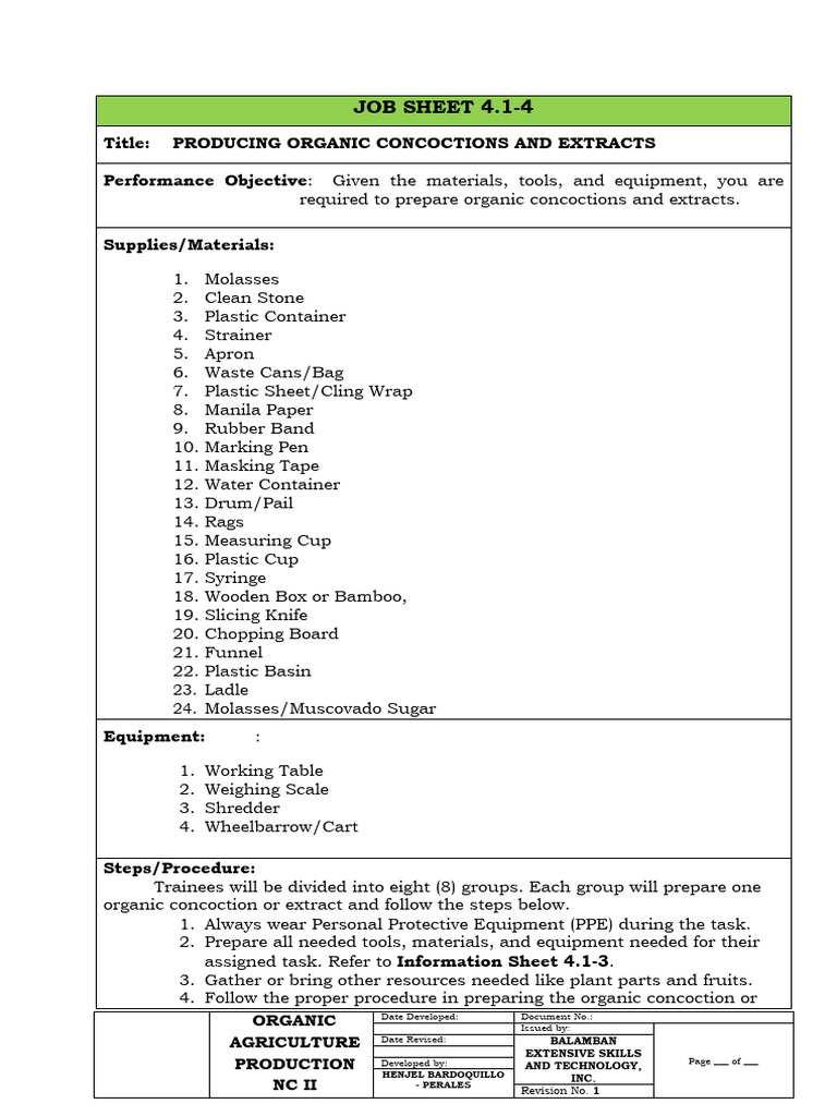 Perales, Henjel - Job Sheet | PDF | Materials | Secondary Sector Of The Economy