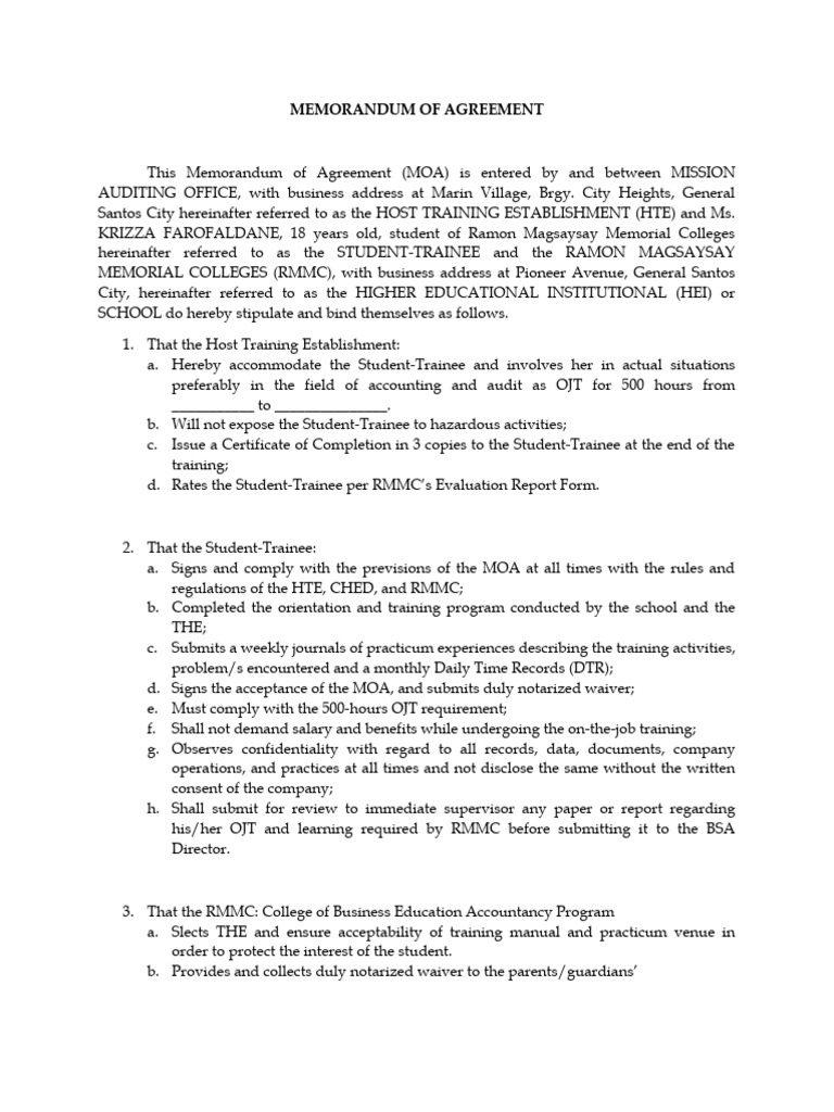 Memorandum of Agreement | PDF | Common Law | Justice