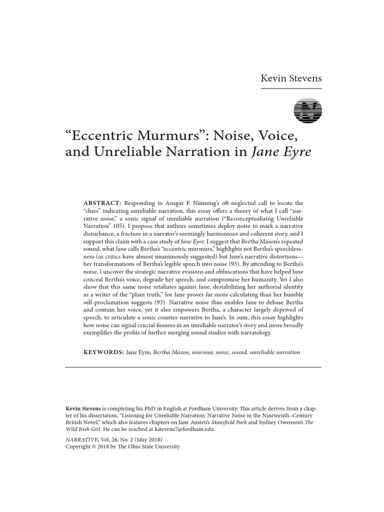 Noise, Voice and Unreliable Narration, Jane Eyre | PDF | Narrative ...