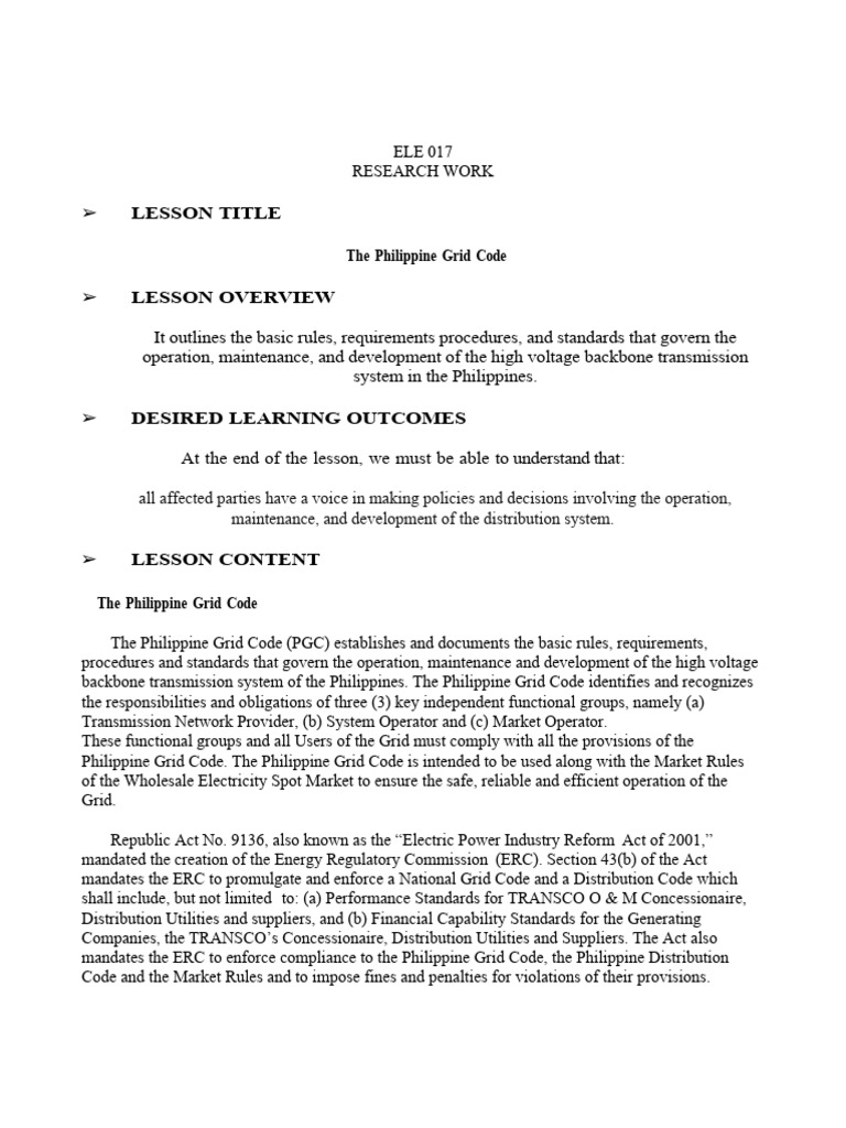 The Philippine Grid Code | PDF | Electrical Grid | Electric Power ...