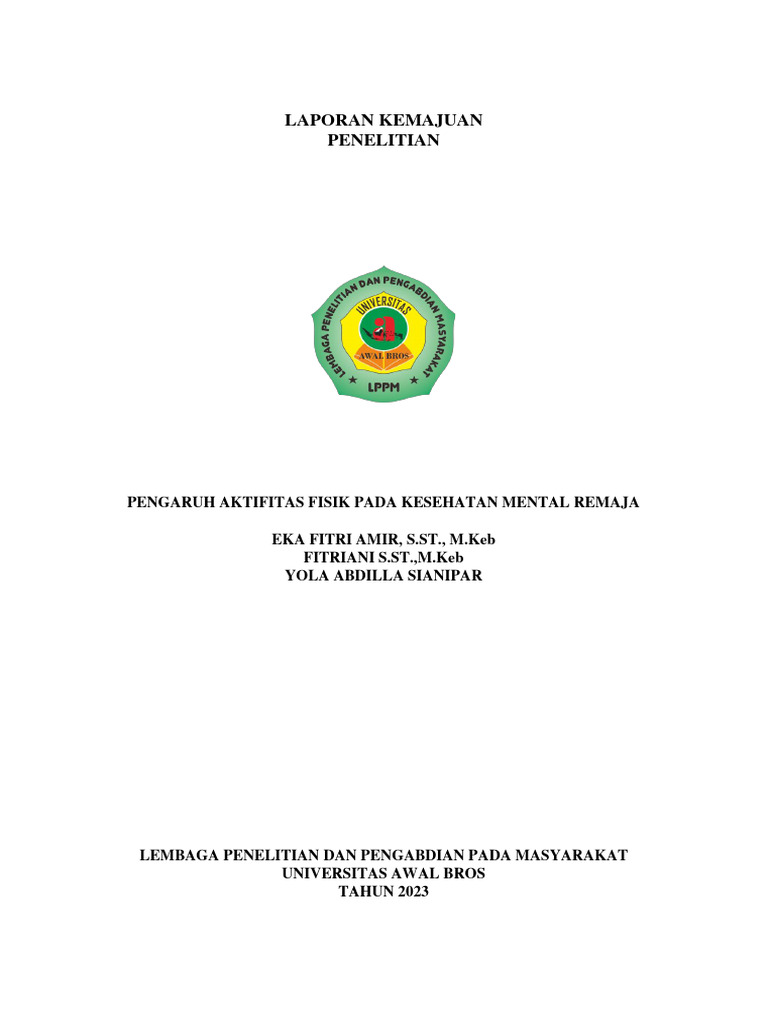 Laporan Kemajuan Penelitian Eka Fitri Amir Lngkap | PDF
