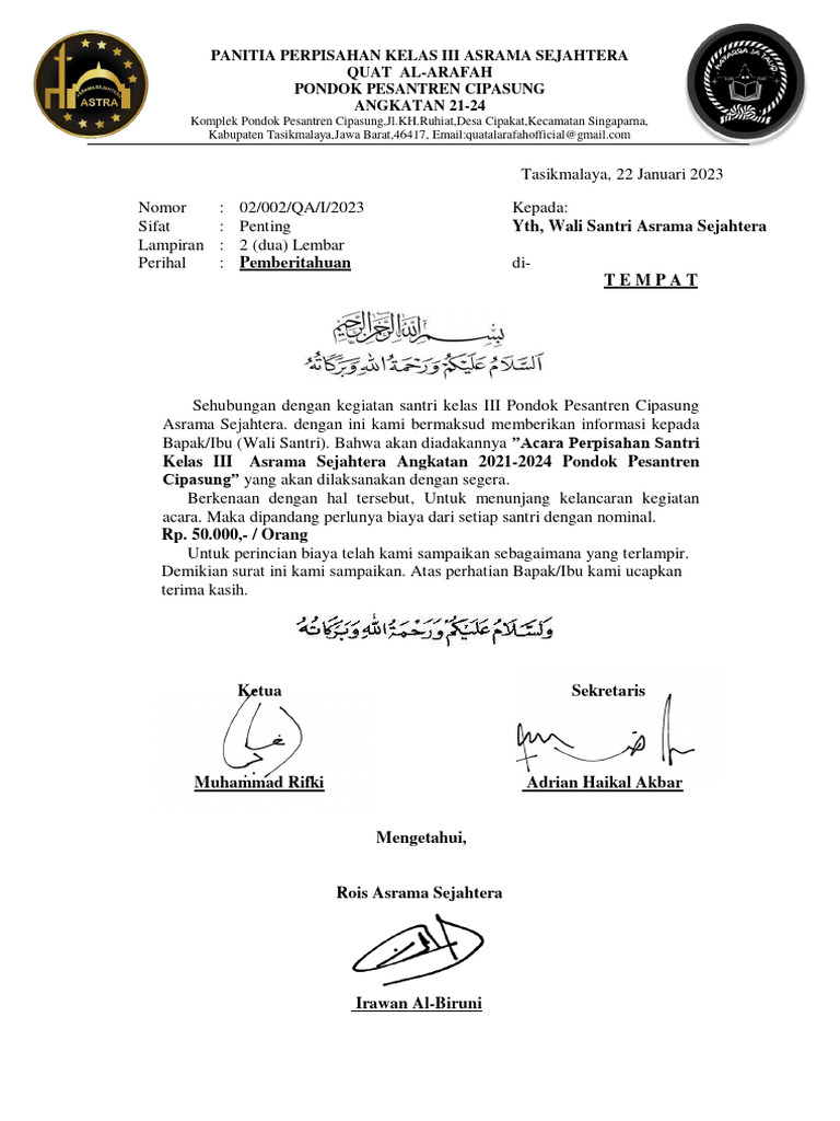 Surat & RAB Wali Santri | PDF