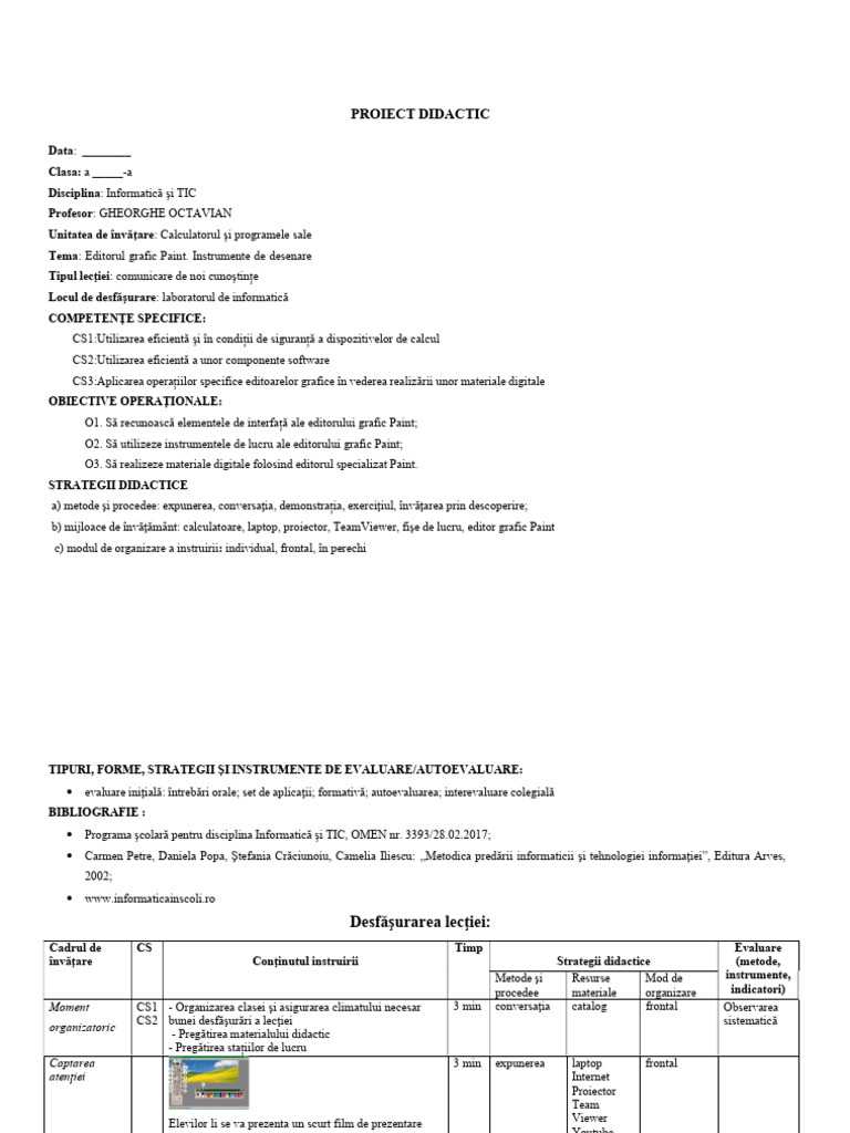 Proiect Lectie | PDF