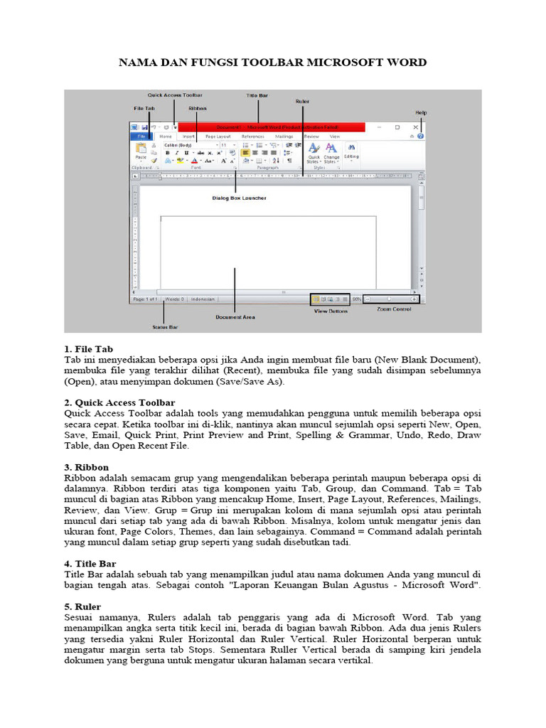 NAMA DAN FUNGSI TOOLBAR MICROSOFT WORD | PDF