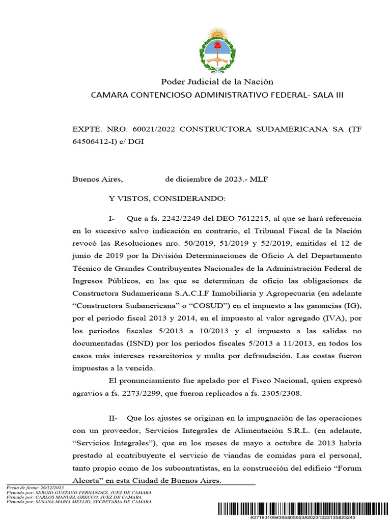 Jurisprudencia 2023 - Fallo Constructora Sudamericana S.A. Ley 11.683 Art 46 PDF | PDF ...