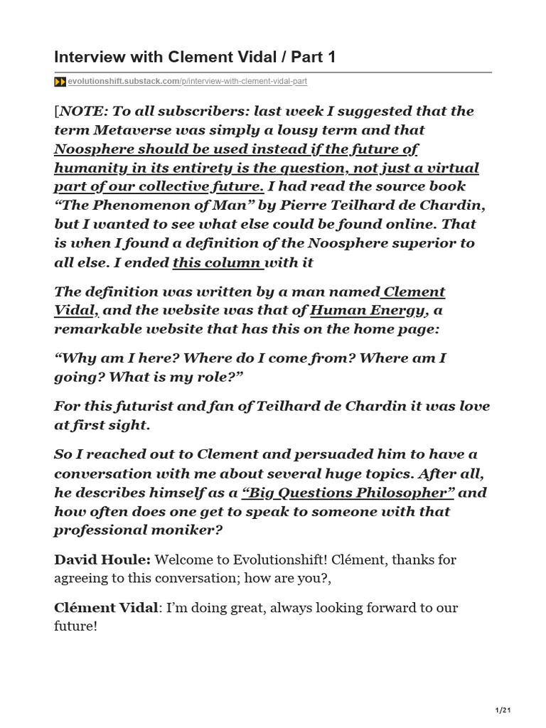 Interview With Clement Vidal Part 1 | PDF | Nature
