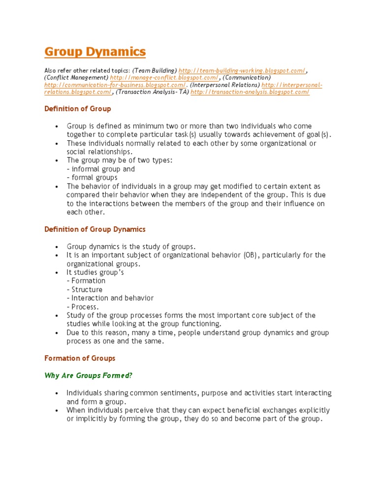 Group Dynamics | PDF | Goal | Leadership