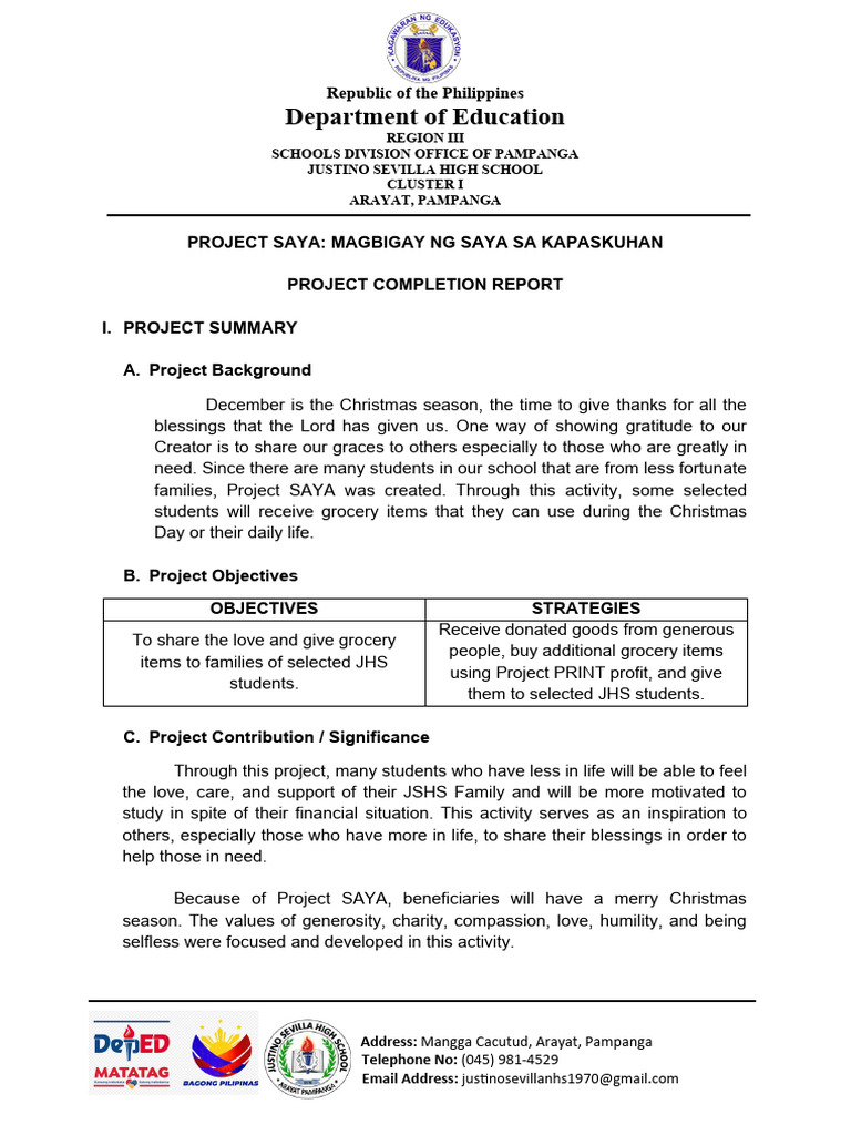 PROJECT SAYA Completion Report | PDF