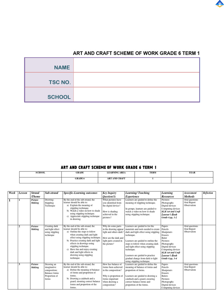 Art GD 6 Term 1 | PDF | Drawing | Basket Weaving