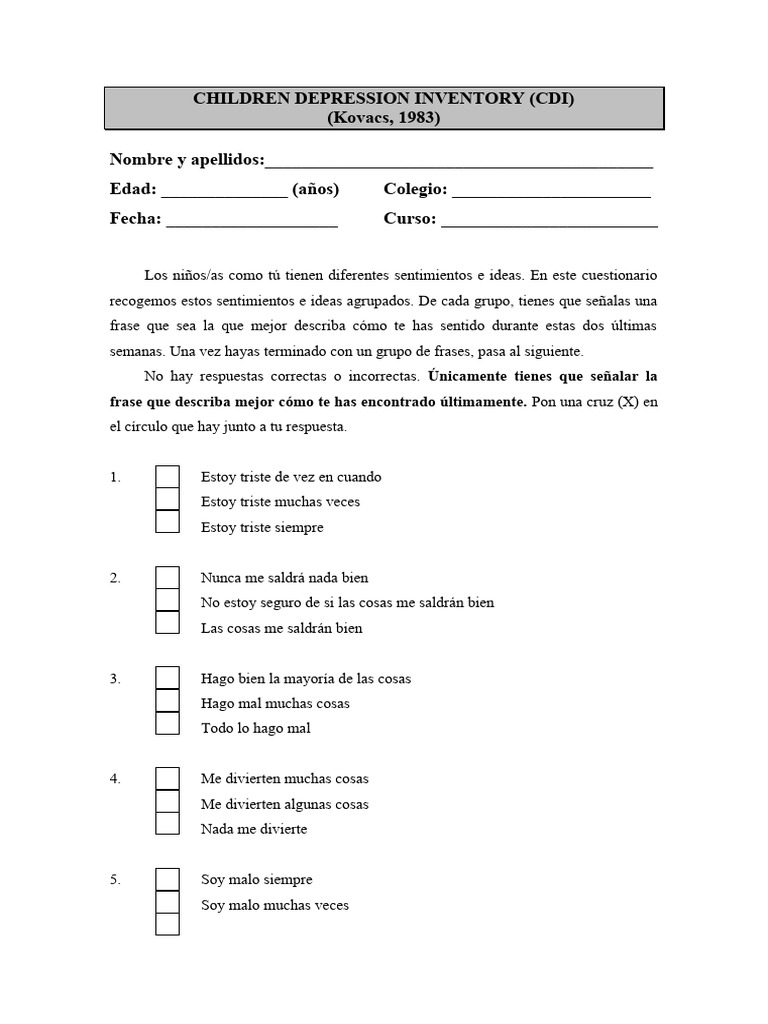 Children Depression Inventory | PDF