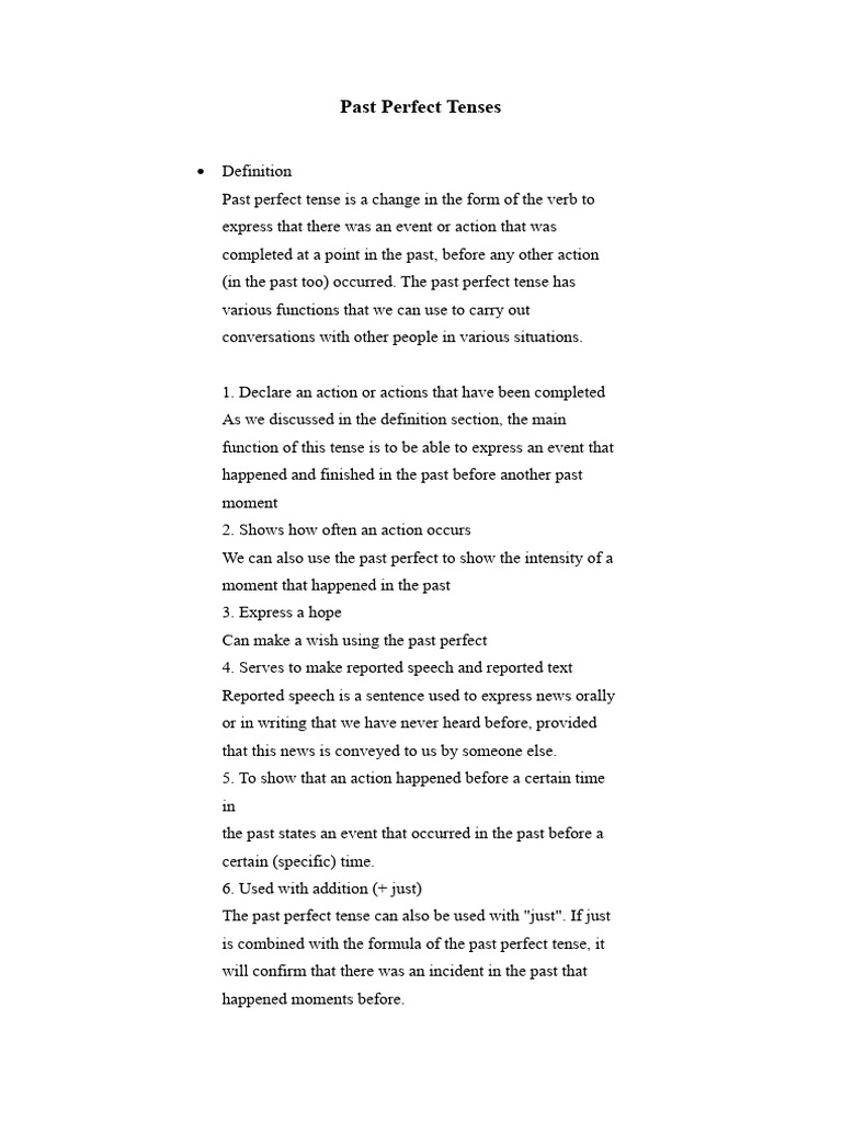 Past Perfect Tenses | PDF | Grammatical Tense | Perfect (Grammar)