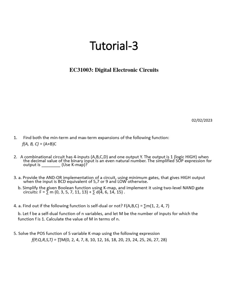 Tutorial 3 | PDF | Computer Programming | Boolean Algebra