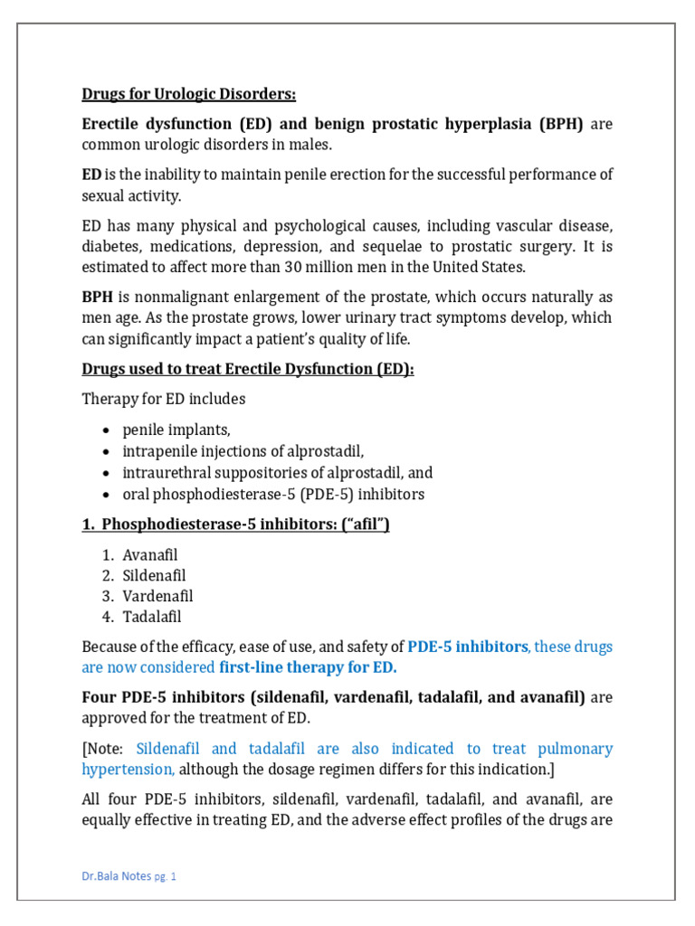 Drugs for Urologic Disorders | PDF | Erectile Dysfunction | Drugs