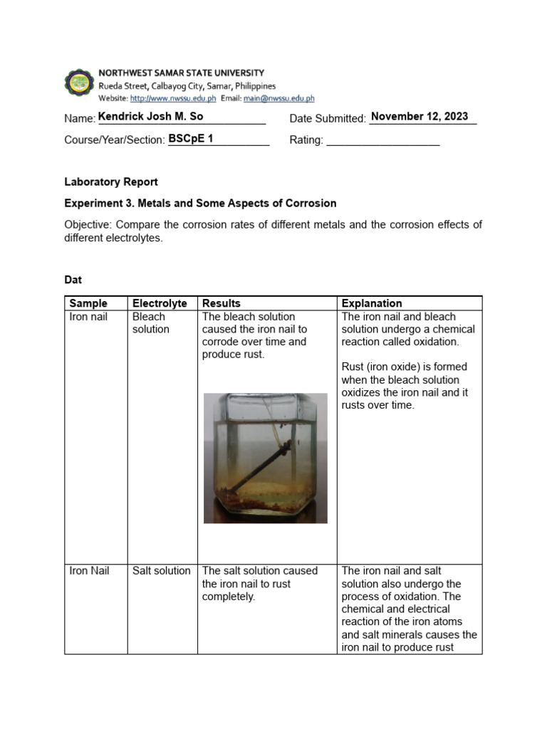 ChemE Lab Experiment | PDF | Rust | Iron