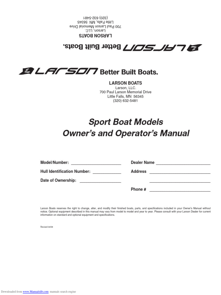 Larson Sport Boat Models Owner's Manual [ENG] | PDF | Hazards