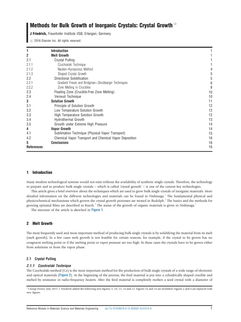 Methods For Bulk Growth of Inorganic Crystals - Crystal Growth | PDF ...