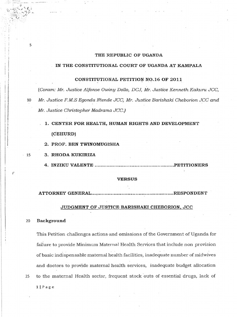 Center For Health Human Rights and Development (CEHURD) 3 Ors V ...