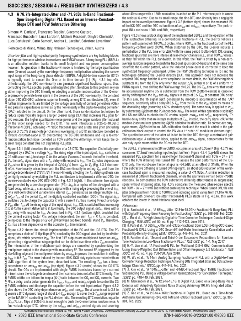 4.3 A 76.7fs-Lntegrated-Jitter and 71.9dBc In-Band Fractional-Spur Bang ...